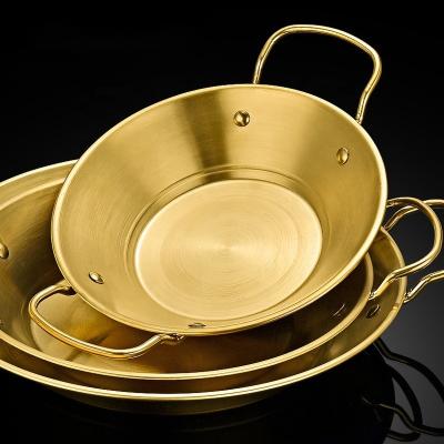 China Wholesale TOP Seller Gold Cookware Dry Pan Stainless Steel Ramen Pots Seafood Frying Pan For Kitchen for sale