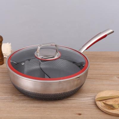 China Factory Price 30 Cm Cookware 18/10 Stainless Steel Frypan Non Stick Honeycomb Fry Pans With Stainless Steel Handle for sale
