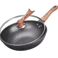 China Direct Selling Kitchen Cooking 32cm Black Maifan Stone Cookware Non Stick Frying Pan With Glass Lid for sale