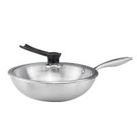 China Customized Kitchen 18/8 Stainless Steel Wok Tri-ply Non-stick Frying Pan Honeycomb Wok With Glass Lid for sale