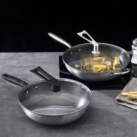 China Direct Selling Kitchen 32cm 34cm Stainless Steel Honeycomb Fry Pan Non-stick Frying Pan for sale