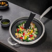 China Factory Wholesale PFOA Free Non Stick Works 18/8 Stainless Steel Wok Pan with Glass Cover for sale