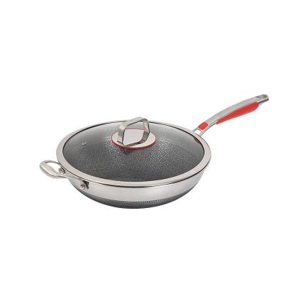 China Wholesale Honeycomb Non Stick Fry Pan Cooking Pot 18/10 Stainless Steel Wok Pan With Glass Cover for sale