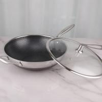 China Nonstick Stovetop Frying Pan Stainless Steel 32cm Honeycomb With Lid for sale