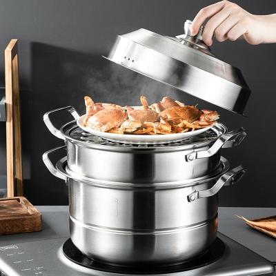 China Custom Kitchen Cookware 3 layer Food Steamer Cooker Steamer Pot 304 Stainless Steel Steam Cooking Pot for sale