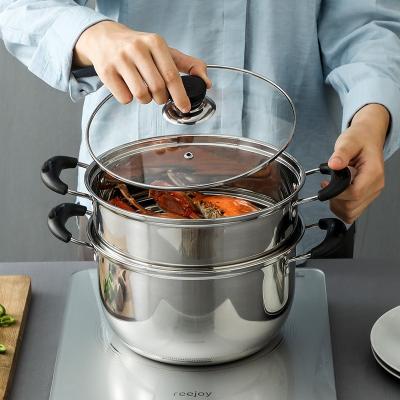 China Factory Direct Sale Silver Kitchen Cookware Cooking Soup Stainless Steel 201 Steamer Pot With Glass Lid for sale