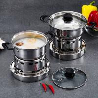 China Hot Selling Household Stainless Steel Ramen Soup Pot Portable Cooking Pot Spirit Cooker Alcohol Stove Small Hot Pot for sale