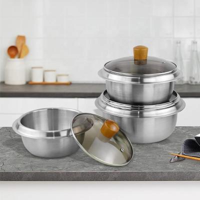 China Multifunction Kitchen Cooking Food Pot 18/8 Stainless Steel Rice Pot Food Stock Pot With Glass Lid for sale
