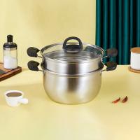 China Best Selling Silver Two Layers Pot Stainless Steel Saucepot Food Steamer Pots Soup Pot With Glass Lid for sale