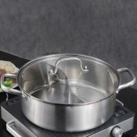China High Quality 18/8 Stainless Steel Pot Weldless Hot Pot Two-flavor Soup Pot Induction Cookware With Glass Lid for sale