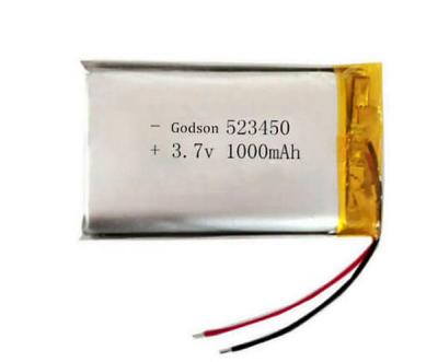 China 18g 3.7 Volt 1000mAh Battery Lithium Polymer 523450 For Emergency Lighting for sale