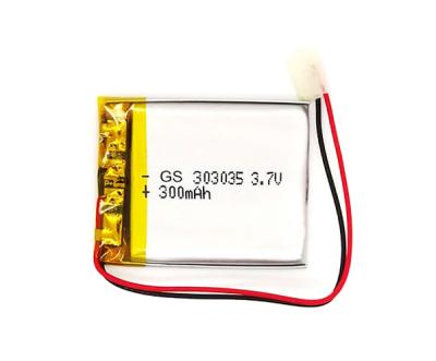 China Lithium Polymer 3.7 Volt Battery 10g 300mAh 303035 For Emergency Lighting for sale