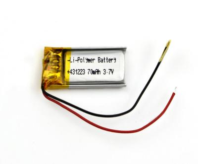 China 3.7V 70mAh Lipo Battery Rechargeable Lithium Polymer Cell 431223 for sale