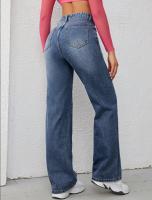 China Retro dark blue  high-waisted straight-leg jeans for women for sale