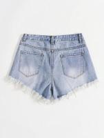 China Blue-white ripped denim shorts for sale