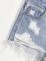 China Blue-white ripped denim shorts for sale