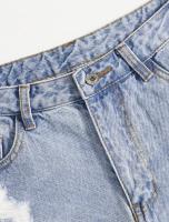 China Blue-white ripped denim shorts for sale