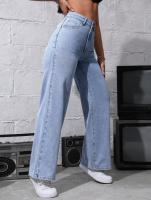 China Light medium blue casual wide-leg jeans for sale