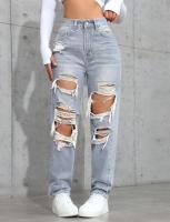 China Smoky gray ripped denim pants for sale