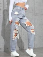 China Smoky gray ripped denim pants for sale