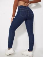 China Dark wash blue high elastic skinny jeans for sale