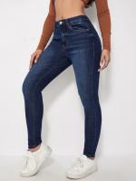 China Dark wash blue high elastic skinny jeans for sale