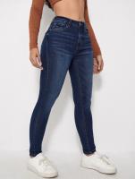 China Dark wash blue high elastic skinny jeans for sale
