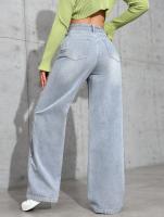 China Powder blue high-waisted straight-leg jeans for women for sale
