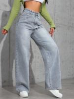 China Powder blue high-waisted straight-leg jeans for women for sale