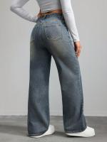 China Prussian blue high-waisted straight-leg jeans for women for sale