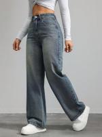 China Prussian blue high-waisted straight-leg jeans for women for sale