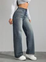 China Prussian blue high-waisted straight-leg jeans for women for sale