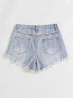 China Light blue-white ripped denim shorts for sale