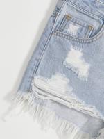 China Light blue-white ripped denim shorts for sale