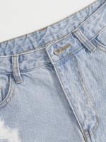 China Light blue-white ripped denim shorts for sale