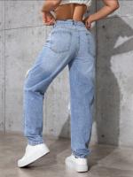 China Light medium blue ripped denim pants for sale