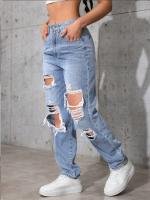 China Light medium blue ripped denim pants for sale