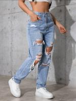 China Light medium blue ripped denim pants for sale