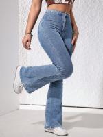 China Nostalgia medium blue stretch flared jeans for sale