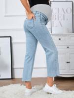 China Light blue stretch high-waisted maternity jeans for sale