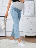 China Light blue stretch high-waisted maternity jeans for sale
