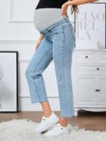 China Light blue stretch high-waisted maternity jeans for sale