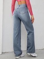 China Nostalgia medium blue high-waisted straight-leg jeans for women for sale