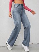 China Nostalgia medium blue high-waisted straight-leg jeans for women for sale
