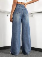 China Sky blue high-waisted straight-leg jeans for women for sale