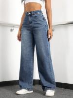 China Sky blue high-waisted straight-leg jeans for women for sale