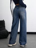 China Magenta blue high-waisted straight-leg jeans for women for sale