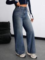 China Magenta blue high-waisted straight-leg jeans for women for sale