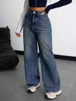 China Magenta blue high-waisted straight-leg jeans for women for sale