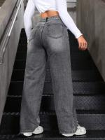 China Silver gray high-waisted straight-leg jeans for women for sale